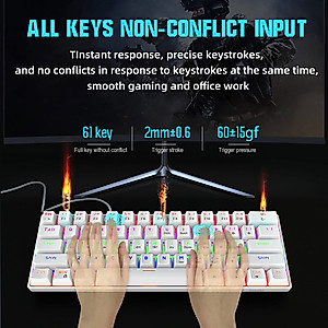 Snpurdiri Wired 60% Mechanical Gaming Keyboard, Blue Switch Anti-Ghosting 61 Key Keyboard with RGB Backlit and Double Foot, Ultra-Compact White