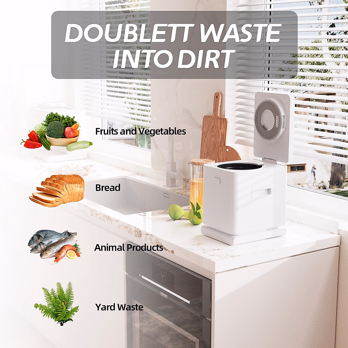 DoubleTT Electric Indoor Compost Bin | 3L Smart Composter | Food Cycler with Big Capacity | Compost Machine for Apartment Countertop