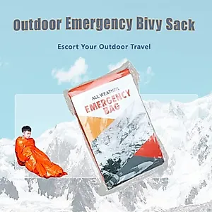 Emergency Sleeping Bag Bivy Sack Lightweight Thermal Waterproof Wear Resistant and Highly Reflective, All Weather Energency Bag for Camping Hiking Outdoor Survive