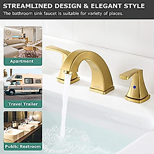 PARLOS 2-Handle Widespread Bathroom Faucet with Metal Pop Up Drain and cUPC Faucet Supply Lines, Brushed Gold, Doris 1417208