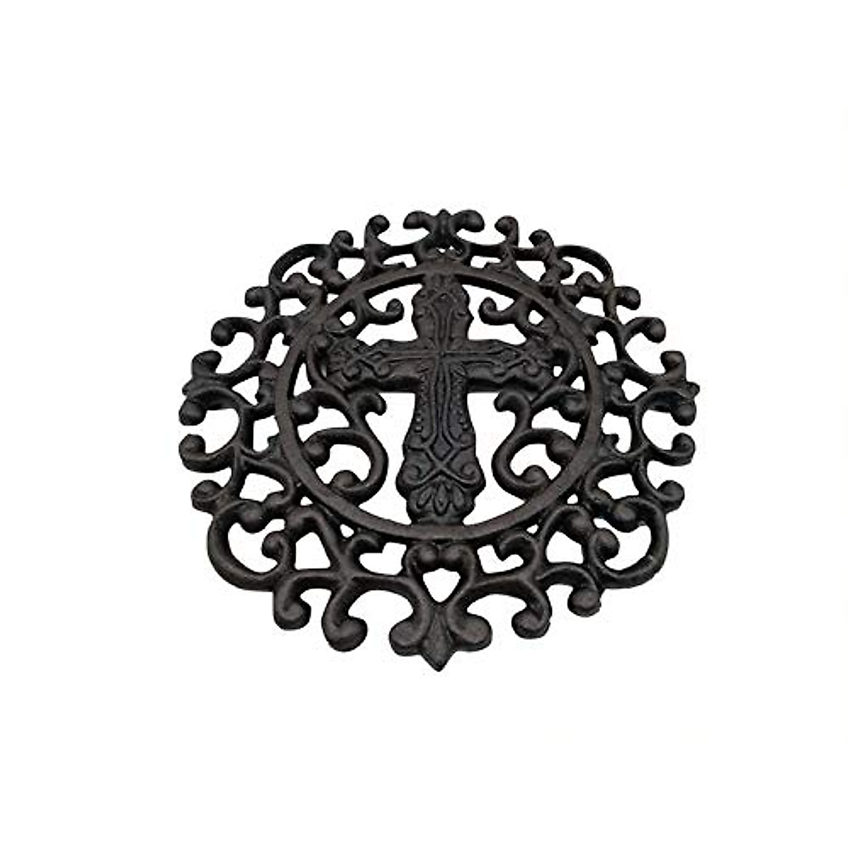 Comfy Hour Antique and Vintage Collection Cast Iron Round Cross Trivet 9" D Black