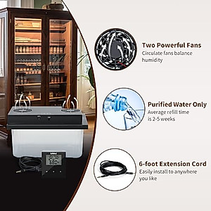 Briidea Electric Humidifiers for Cabinet (10-50 Cubic Ft.), 60% RH~80% RH Humidity Setting Values, Perfect Monitoring Temperature and Humidity, 12V Adapter Power Supply