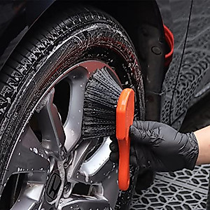 SPTA Wheel & Tire Brush, Soft Bristle Car Wash Brush for Car Rim, Interior & Exterior Surface Cleaning Brush, Clean Tires and Release Dirt, Soft Handle for Easy Scrubbing