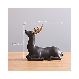 Insiswiner Deer Decor Statue for Bathroom Living Room Home Matt Black Ceramic Reindeer Figurine Gift