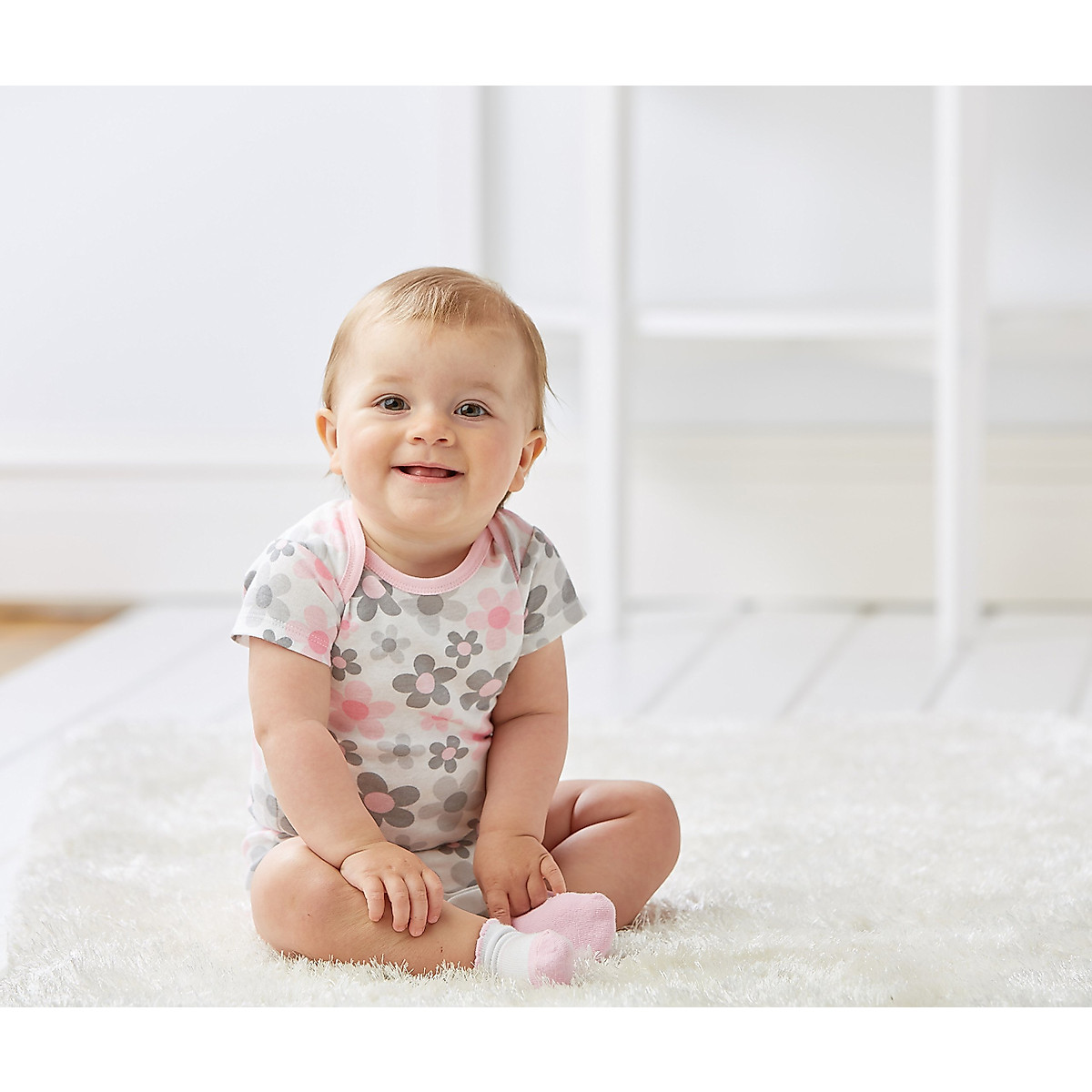 Gerber Baby Girls 5-Pack Short Sleeve Variety Onesies Bodysuits Elephants/Flowers 3-6 Months