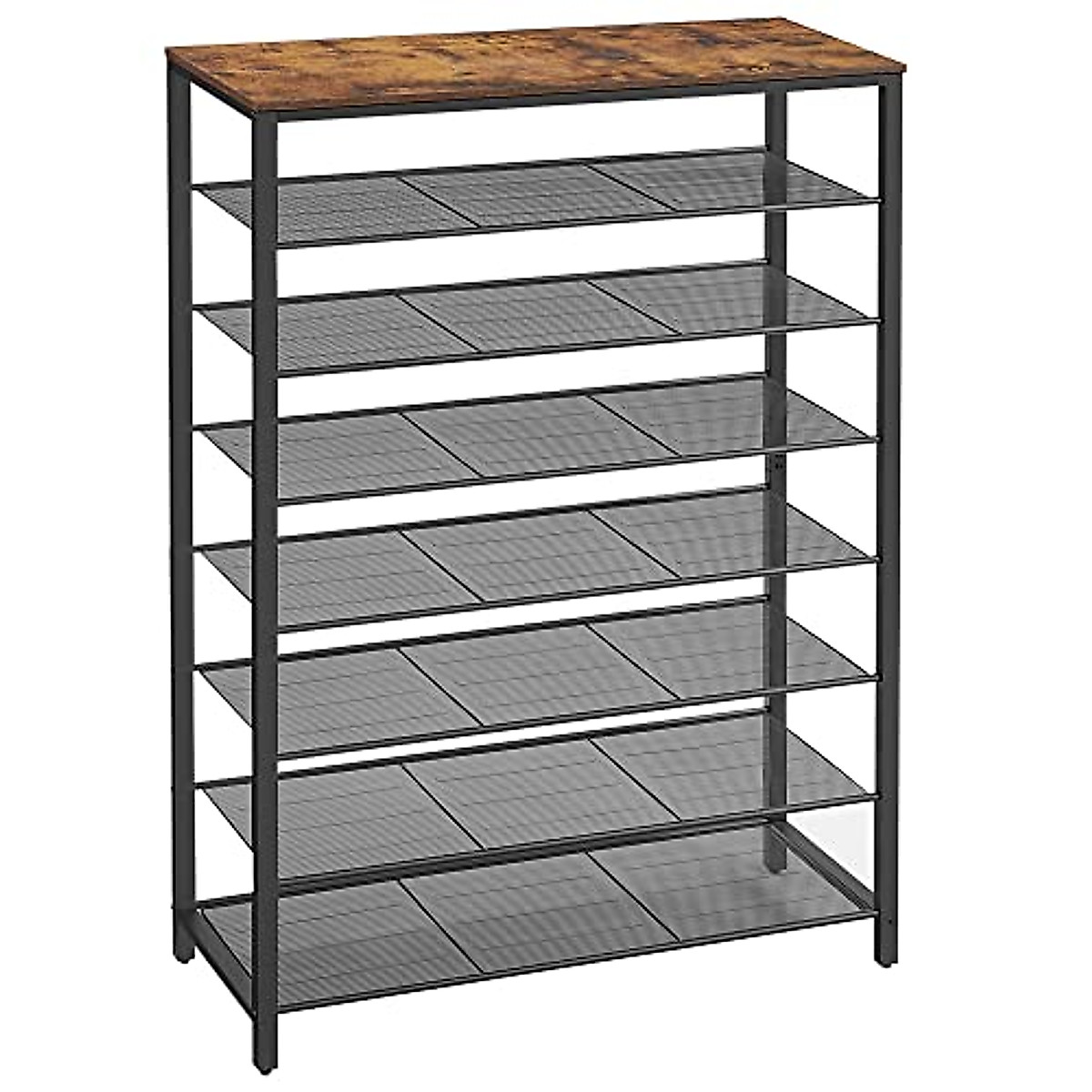 VASAGLE 8 Tier Shoe Rack, Shoe Organizer for Closet, Entryway, 32-40 Pairs of Shoes, Large Shoe Rack Organizer with 7 Metal Mesh Shelves, 11.8 x 39.4 x 59.8 Inches, Rustic Brown and Black ULBS012B01