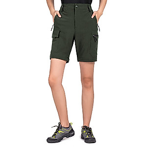 Wespornow Women's-Hiking-Pants Convertible-Zip-Off-Quick-Dry-Pants for Cargo, Camping, Travel, Outdoor, Fishing, Safari (Green, Large)
