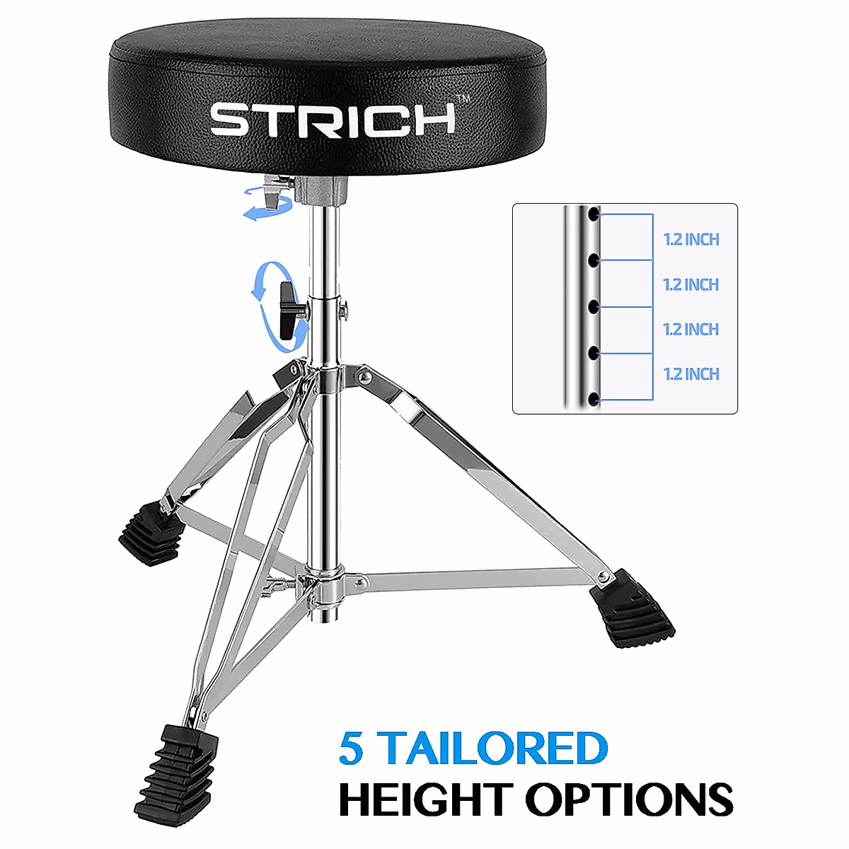 STRICH Drum Stool Set, Padded Seat Height Adjustable Drum Throne with 5A Drumsticks for Adults Beginner Drummers, SDB-10 Standard