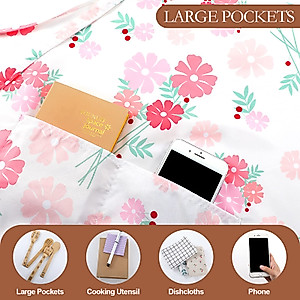 Yinkin 3 Pcs Plus Size Apron for Women with Pockets, Floral Womens Aprons with Adjustable Strap and Waist Ties for Kitchen Gardening Woman Girls Baking Household Cleaning Gardening Supplies