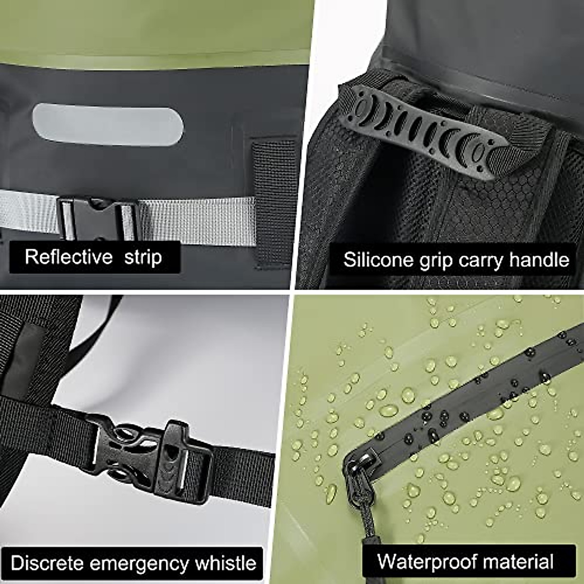 STOVER Waterproof Dry Bag Backpack 35L for Kayaking, Heavy Duty Roll-Top Closure Floating Bag with Front Pocket and Reflective Strip for Outdoor Water Activities (Green)