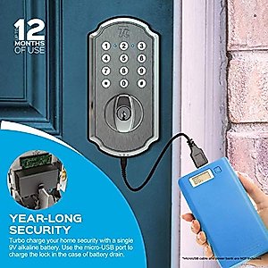 TURBOLOCK TL115 Smart Lock with Keypad and Voice Prompts | Digital Deadbolt w/ App for Unlimited eKeys | Code Disguise, Backup Keys + Micro-USB Port — Ready for Thicker Doors (IP65) (Bronze)