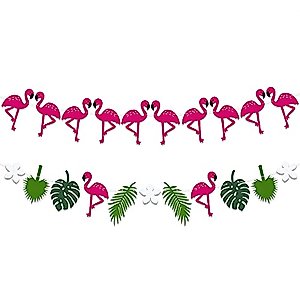 Felt Flamingo Garland for Flamingo Decorations - 2 String, No DIY | Flamingo Party Decorations | Tropical Party Decorations, Flamingo Banner | Flamingo Birthday Decorations | Flamingo Party Supplies