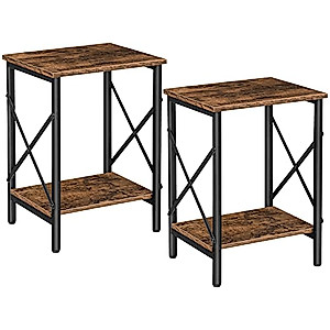 ALLOSWELL Nightstands Set of 2, End Tables with Storage Shelf, Bedside Tables X-Shaped Design, Side Tables for Living Room, Bedroom, 14.6 x 10.6 x 19.9 Inches, Easy Assembly, Rustic Brown ETHR2801S2