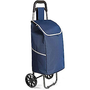 Shopping Trolley on Wheels Multi Function Shopping Cart Fashion Aluminum Folding Portable Trolley More Durable Double Side Pocket Space Storage Hand Trucks,Blue,Crystal Wheel ,Shop