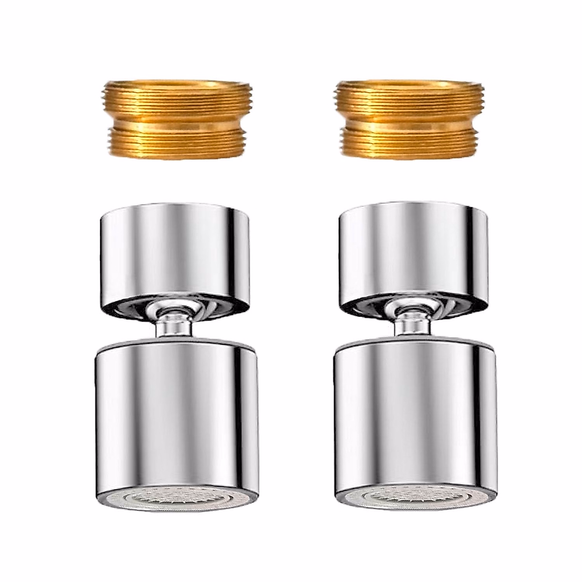 2 Pcs Faucet Aerator, Swivel Kitchen Sink Faucet Aerator, 50° Angle Twist, Dual-function 2-Flow Sprayer Faucet Head, Sink Attachement, Faucet Replacement Part 55/64'' Female Thread, Chrome