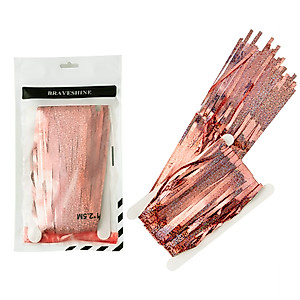 BRAVESHINE Rose-Gold Metallic Tinsel Backdrop - 2Pcs 3.2x8.2ft Metallic Tinsel Foil Fringe Curtains Photo Booth Streamers for Bridal Shower Bachelorette Engagement Mother's Day Party Decorations