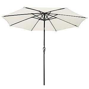 Yescom 10ft Solar LED Lighted Patio Umbrella with Tilt and Crank 8 Ribs Outdoor Market Umbrella for Table Garden Canvas Natural White