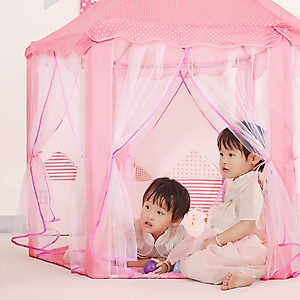 LimitlessFunN Hexagon Princess Play Tent | Includes Star Lights & Carrying Case |, Children Large Indoor Castle Playhouse for Girls, Toddlers, 55" D x 55" W x 53" H