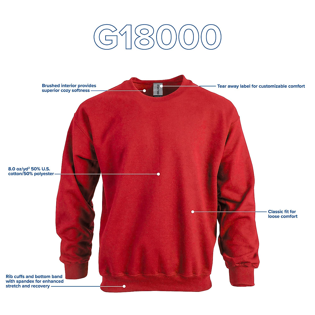 Gildan Adult Fleece Crewneck Sweatshirt, Style G18000, Multipack, Red (1-Pack), Medium