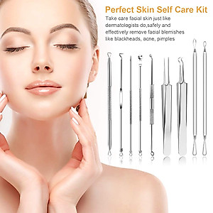 Pimple Popper Tool Kit, UUBAAR 9 PCS Blackhead Remover Tools with Tweezers, 16-Heads Professional Acne Zit Pimple Popper Extraction Tools, Whitehead Comedone Extractor Kit for Facial Nose