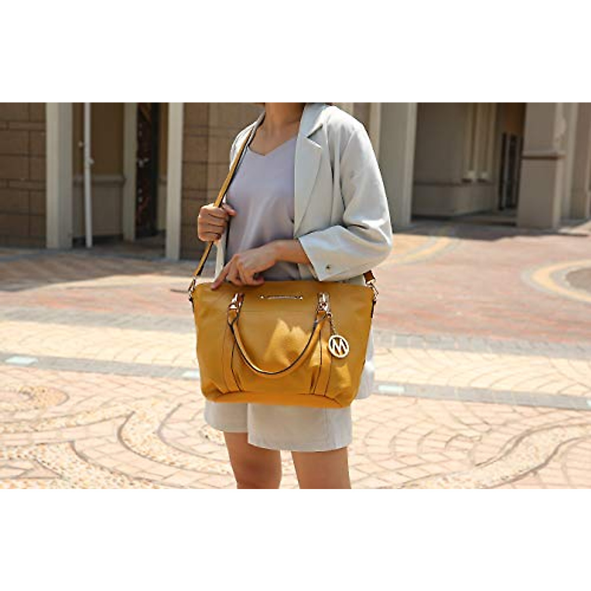 MKF Set Crossbody Satchel Bag for Women & Wristlet Wallet Purse – PU Leather Top Handle Tote – Shoulder Handbag