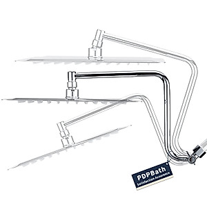 PDPBath Shower Extension Arm, 12" Upgrade Solid Brass Shower Head Shower Head Extender, Adjustable Height Extended with G1/2 Universal Connection for Large Vertical Rainfall Shower Head - Chrome