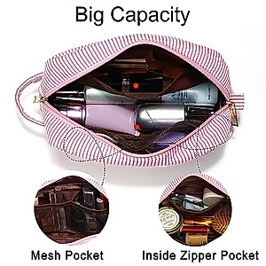 YOOLIFE Large Pink Makeup Pouch - Personalized Cute Initial Makeup Bag Cosmetic Travel Bag Make Up Bags Toiletry Pouch Gift Women Her Birthday Friend Female Friendship Sister Mom Teacher Bridesmaid S