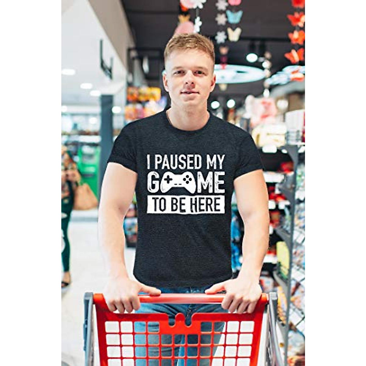 I Paused My Game to Be Here t Shirt Gamer Gifts for Men Gaming Funny Graphic Tees (Charcoal Black, Youth S(8))