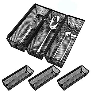 Faridabio Drawer Organizer,Silverware Organizer for Kitchen, Utensil Cutlery Tray with Interlocking Steel Mesh Metal Flatware Organizer Storage (6 pcs)