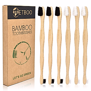 ECOETBOO Dog Toothbrush 6 Pack, Pet Cat Bamboo Toothbrushes, Double-Sided Small and Large Head Toothbrush for Dogs Cats, Biodegradable Eco-Friendly Dog Tooth Brushing Kit