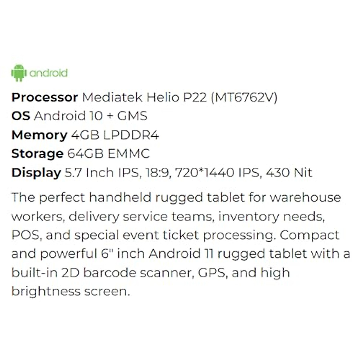 Minno Apex 6" Rugged Android Handheld Tablet with Scanner (6")