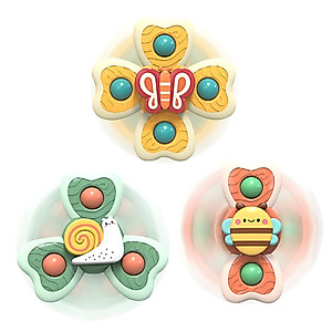 Baby Suction Cup Spinning Tops Toy, Suction Spinner Toys for Babies, Window Suction Toys for Baby High Chair Tray Bath Table Airplane Travel, Sensory Toys & Best Gift for Toddlers 1-3(Group B)