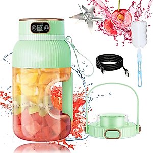 Multifunctional Portable Juicer, Yulyoie Multifunctional Portable Juicer Cup with Digital Display, Portable Juicer Blender, Rechargeable for Shakes and Smoothies (Green+Lip)