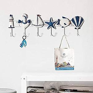 Nautical Themed Coat Hooks Wall Mounted Decorative Fish Sea Star Shell Sailboat Coat Hanger Beach Towel Holder - B