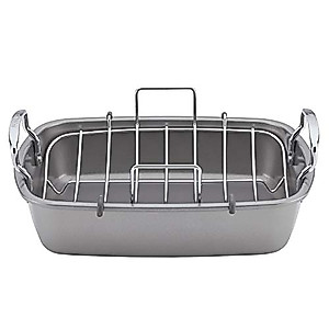 Circulon Nonstick Roasting Pan / Roaster with Rack - 17 Inch x 13 Inch, Gray