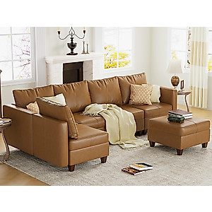 EASE MOOSE Customizable Modular Sectional Sofa with Storage Ottomans, Faux Leather Sectional Couch Convertible Modular Sofa with Reversible Chaises