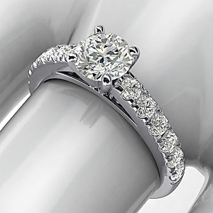 Women's Sterling Silver 1CT Classic 4-Prong Simulated Round Cut Diamond Solitaire Engagement Ring Large Side Stones (7)