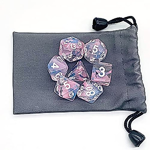 DND Polyhedral Dice RPG Dice for Dungeons and Dragons,Pathfinder,MTG,D&D Role Playing Game,Pink Blue Flower Transparent Dice Set,with Grey Waterproof Bag