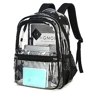ASKSKY Clear Backpack Stadium Approved, Thriple Compartments Book Bag Heavy Duty PVC See Through Backpack for School for College Travel Work Festival, Black