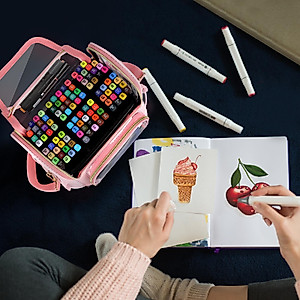 Liengoron Large Colored Pencil Case for 180 Pencils Pencil Case Organizer Colored Pencil Holder Color Pencil Case with 4 Pockets for Colored Pencils Paint Brushes Watercolor Pens Art Supplies, Pink