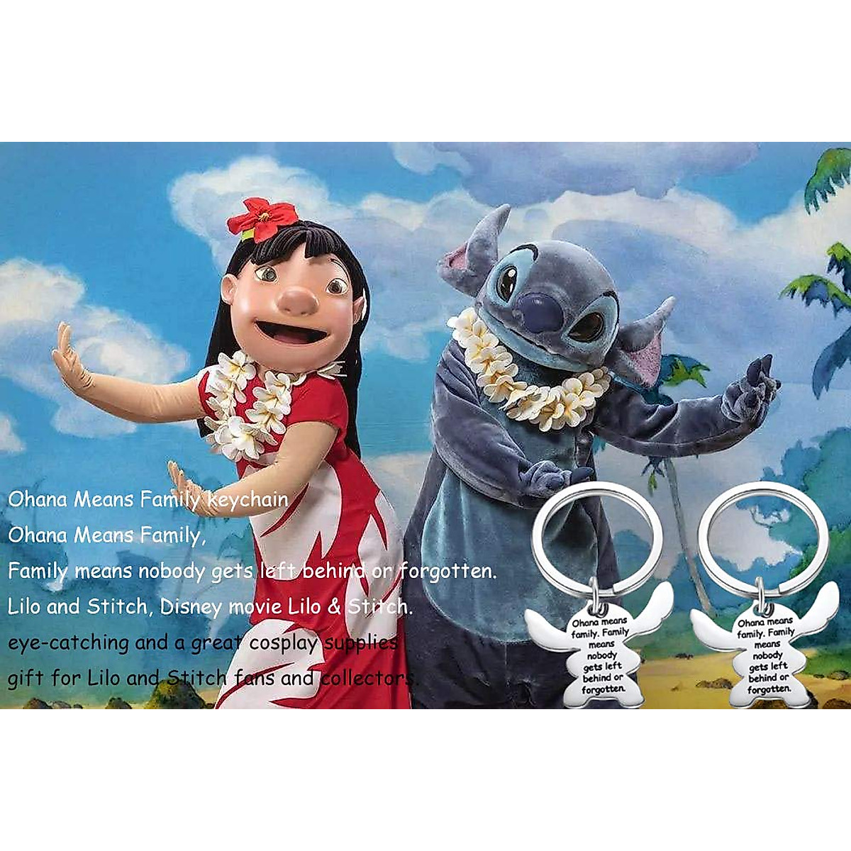 Ralukiia Stitch Keychain, Ohana Means Family Key Chain, Cartoon Stitch Key Ring - Family Means Nobody Gets Left Behind or Forgotten Engraved Keyring Stitch Gift for Boys Girls Fans(2 Pack)