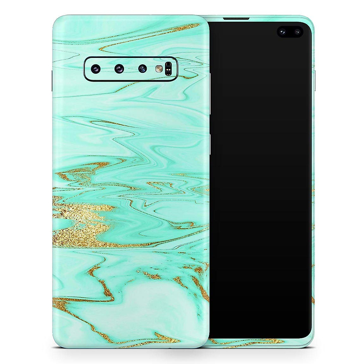 DesignSkinz Mint Marble & Digital Gold Foil V11 Protective Vinyl Decal Wrap Skin Cover Compatible with The Samsung Galaxy S20 (Screen Trim & Back Glass Skin)