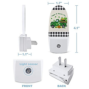 St. Patrick's Day Night Light, LED Plug in Night Light, Black White Checkered Green Truck Clover Gold Night Lights with Dusk to Dawn Sensor Decorative Kids/Adults Nightlight for Bedroom Bathroom