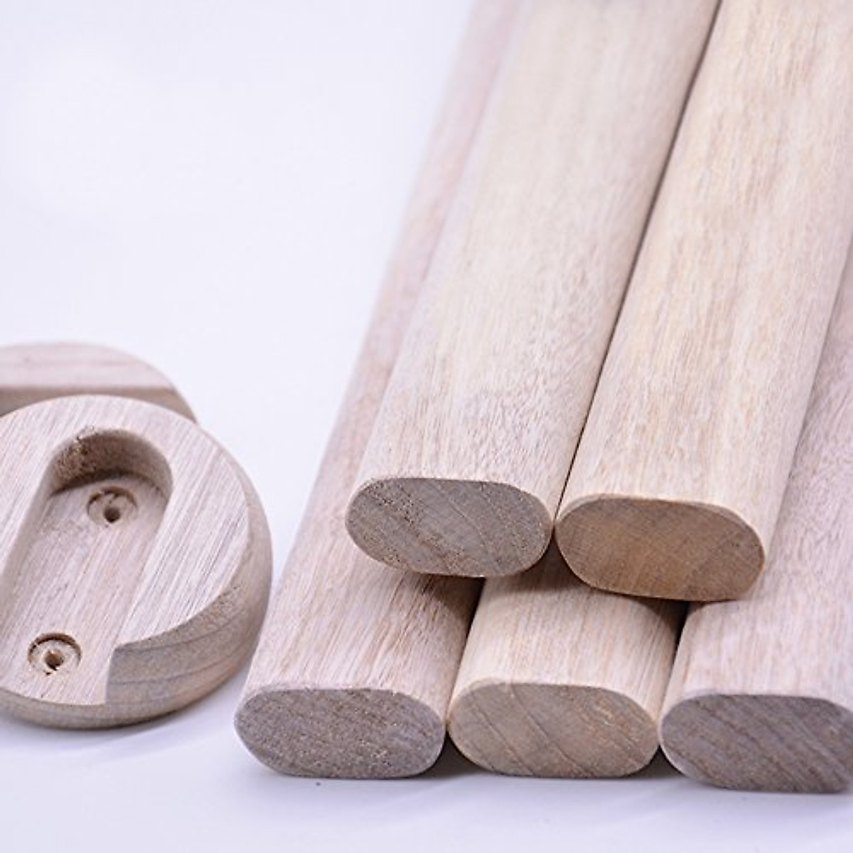 Btibpse Wooden Oval Closet Rod Polished Wood Wardrobe Closet Rod with End Supports (50 cm)