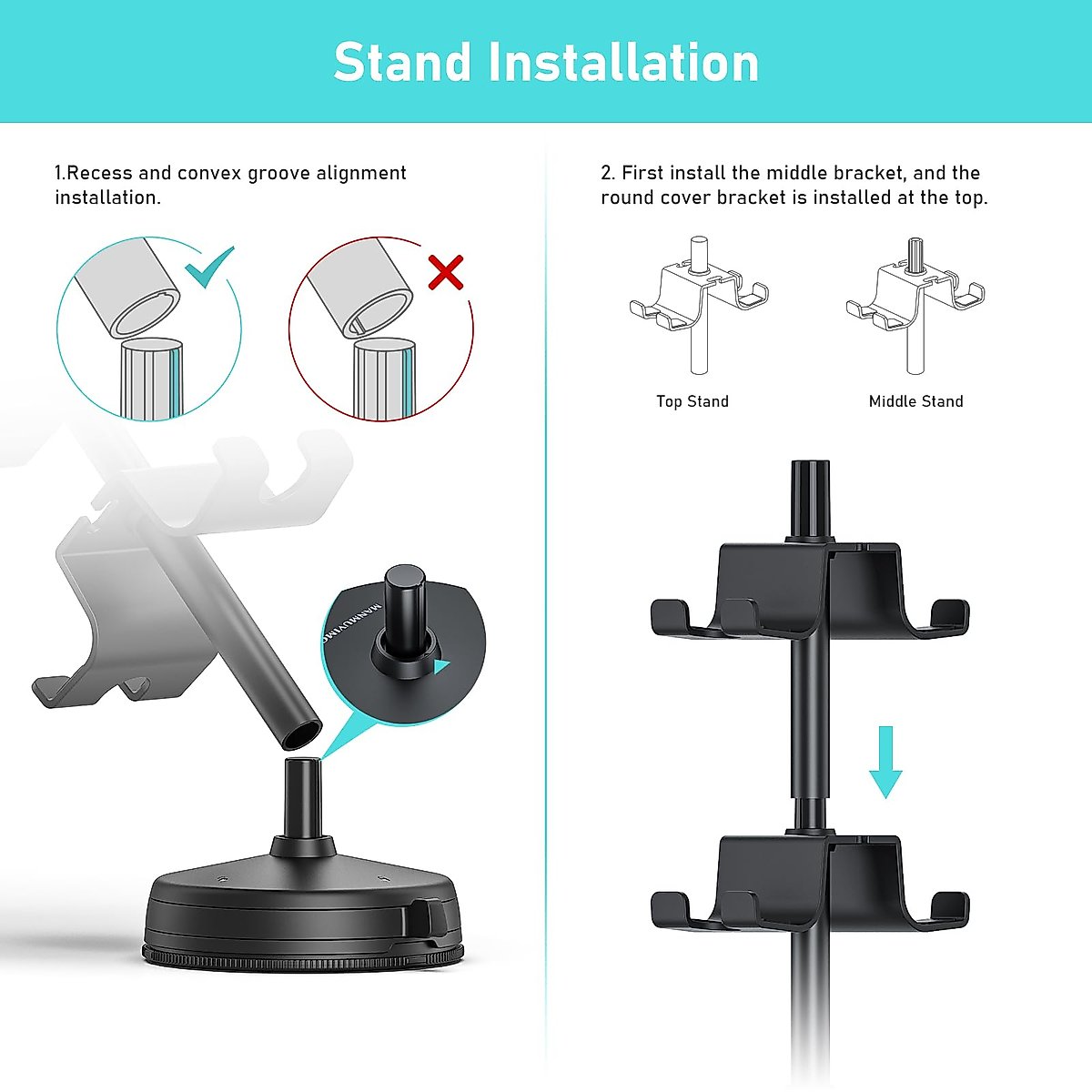 MANMUVIMO Desktop Controller Stand Holder with Anti-Slip Heavy Base Stable Suction Cup, Universal Controller Storage Display Stand for Desk Compatible with PS5/PS4/Xbox Series/Xbox One/Switch Pro