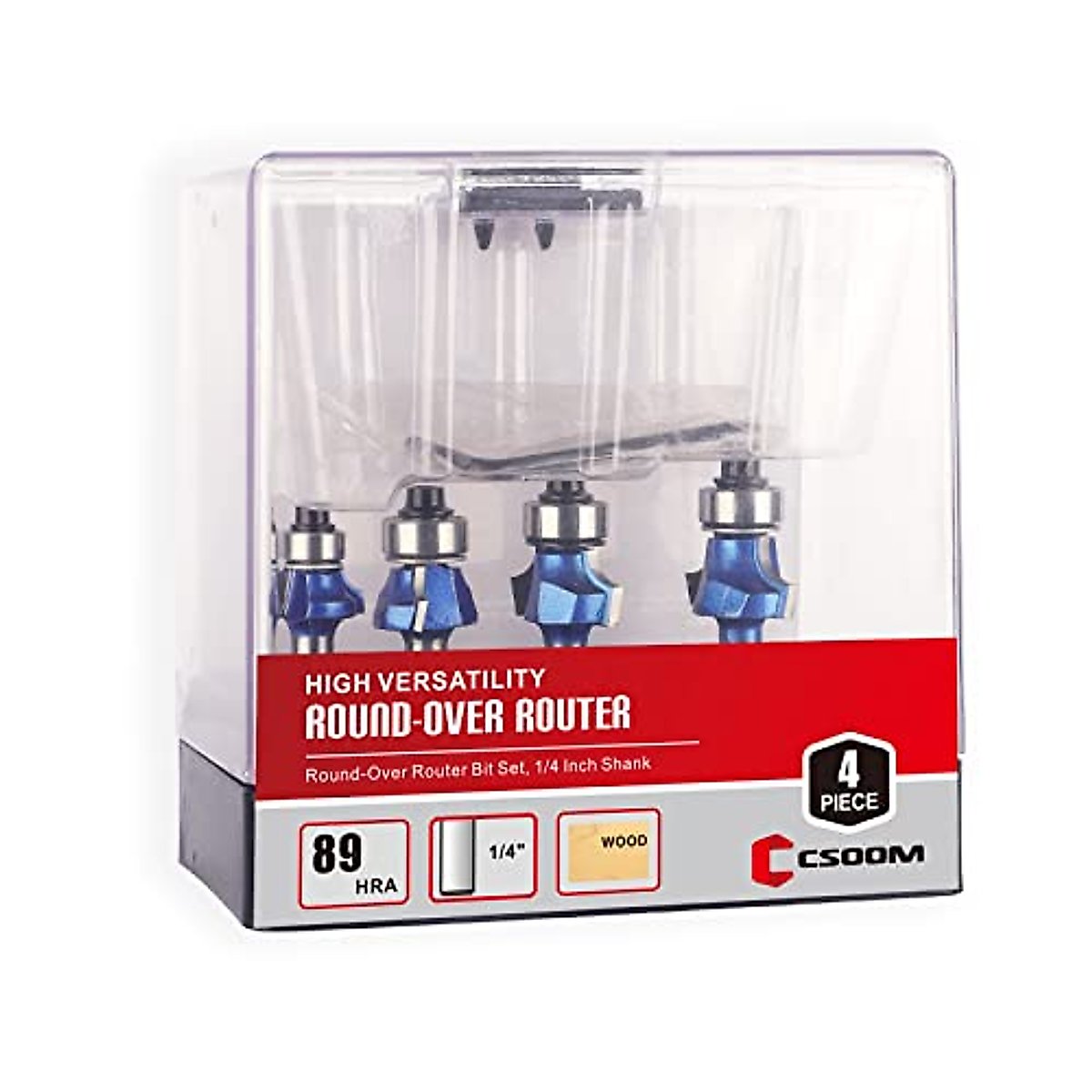 CSOOM Round Over Router Bits 4pcs, 1/4 Inch Shank, Adopt C3 Carbide.Use for Round Edges, Laminate, Particle Board, Plywood Compact Panel, and etc.