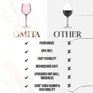 OMITA Colored Crystal Wine Glasses with Stem, Set of 4, Hand-Blown 15.72 oz - Italian Style for Red & White Wine - Elegant Drinkware for Parties & Gifts