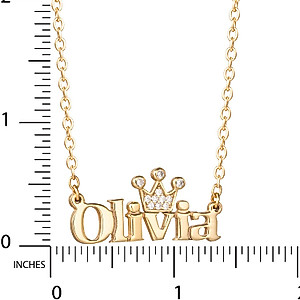 Disney Princess Name Necklace - Custom Tiara Crown Necklace - Flash-Plated Necklace Personalized, Cubic Zirconia Tiara - Flash Plated Princess Name Pendant