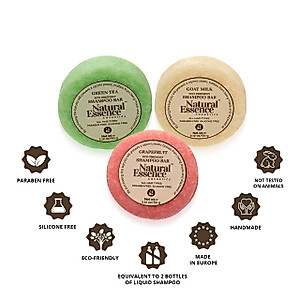 Shampoo Bars for Hair and Hair Conditioner Bar Set for All Hair Types Green Tea and Grapefruit 2 Shampoo Bars and 1 Grapefruit Conditioner Bar with 2 Tin Containers