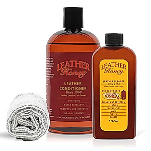 Leather Honey Complete Leather Care Kit Including 4 oz Cleaner, 16 oz Conditioner and Applicator Cloth for use on Leather Apparel, Furniture, Auto Interiors, Shoes, Bags and Accessories